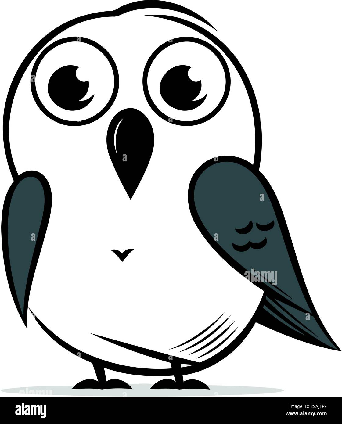 Cute cartoon black and white owl isolated on white background. Vector ...