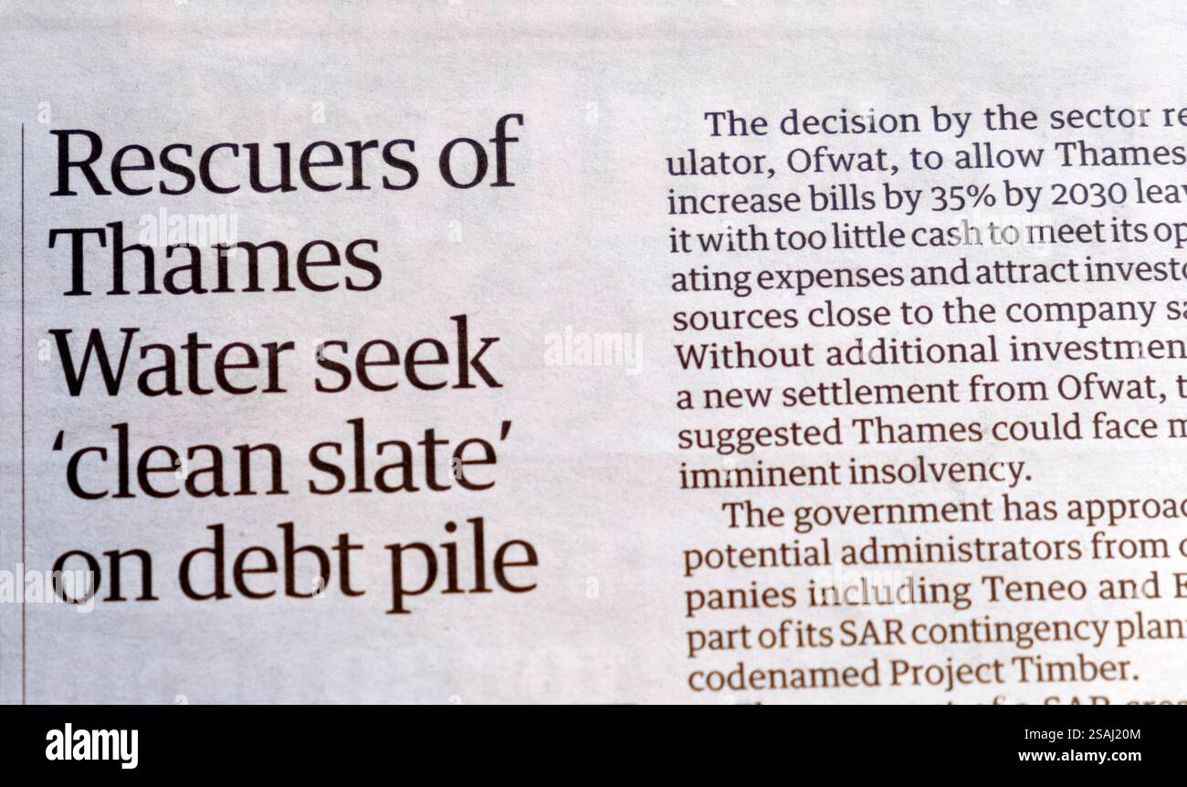 'Rescuers of Thames Water seek 'clean slate' on debt pile' Guardian ...