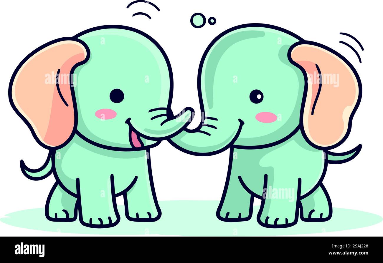 Cute cartoon elephants. Vector illustration isolated on a white ...