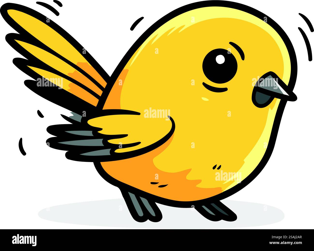 Cute little yellow bird. Vector illustration. Cartoon style. Hand drawn ...