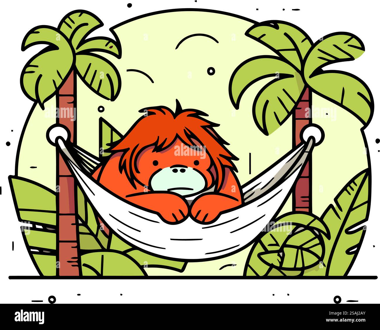 Cute monkey sleeping in a hammock on the beach. Vector illustration ...