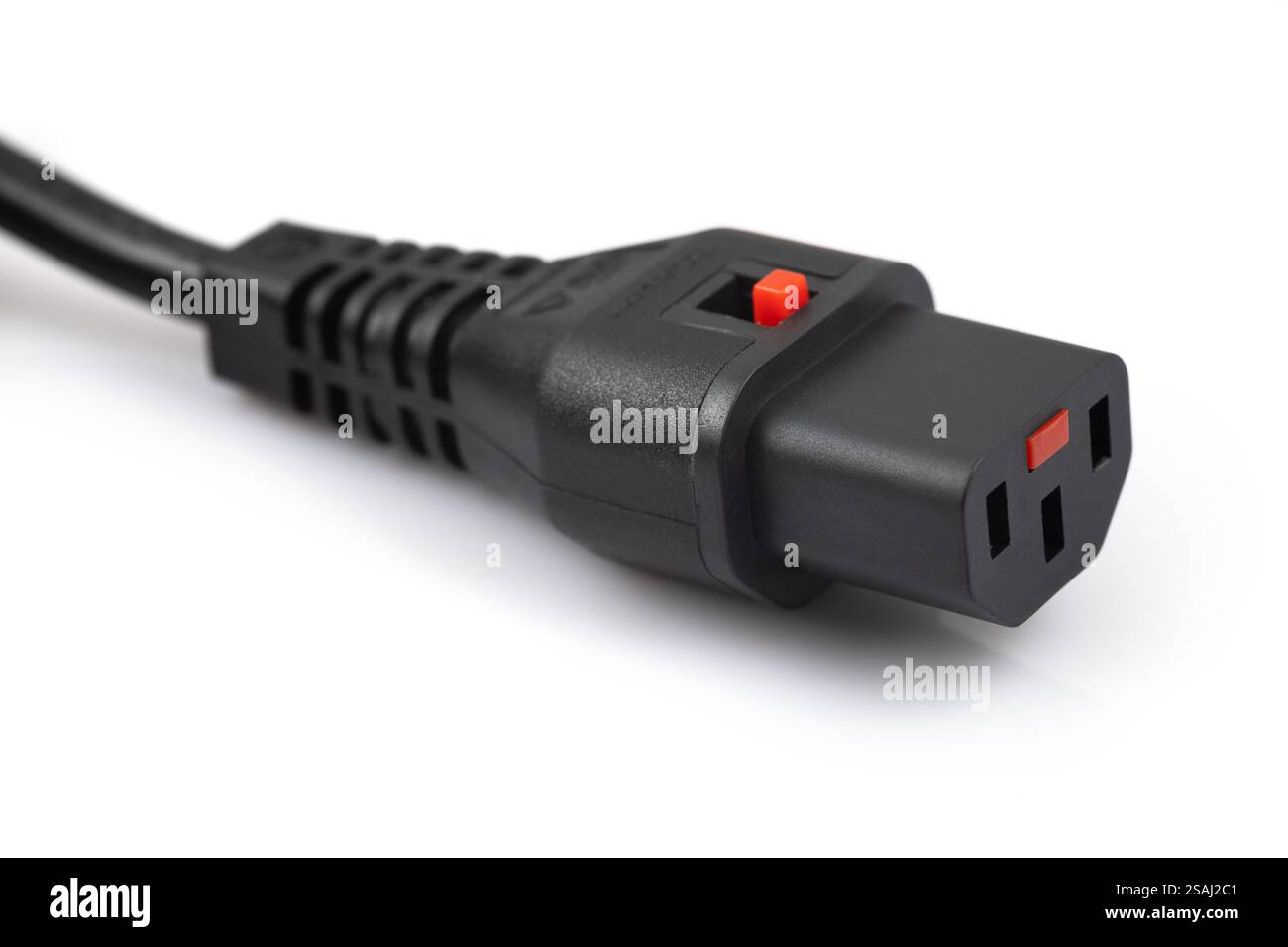 Electric European plug isolated on white background. Black power cable ...