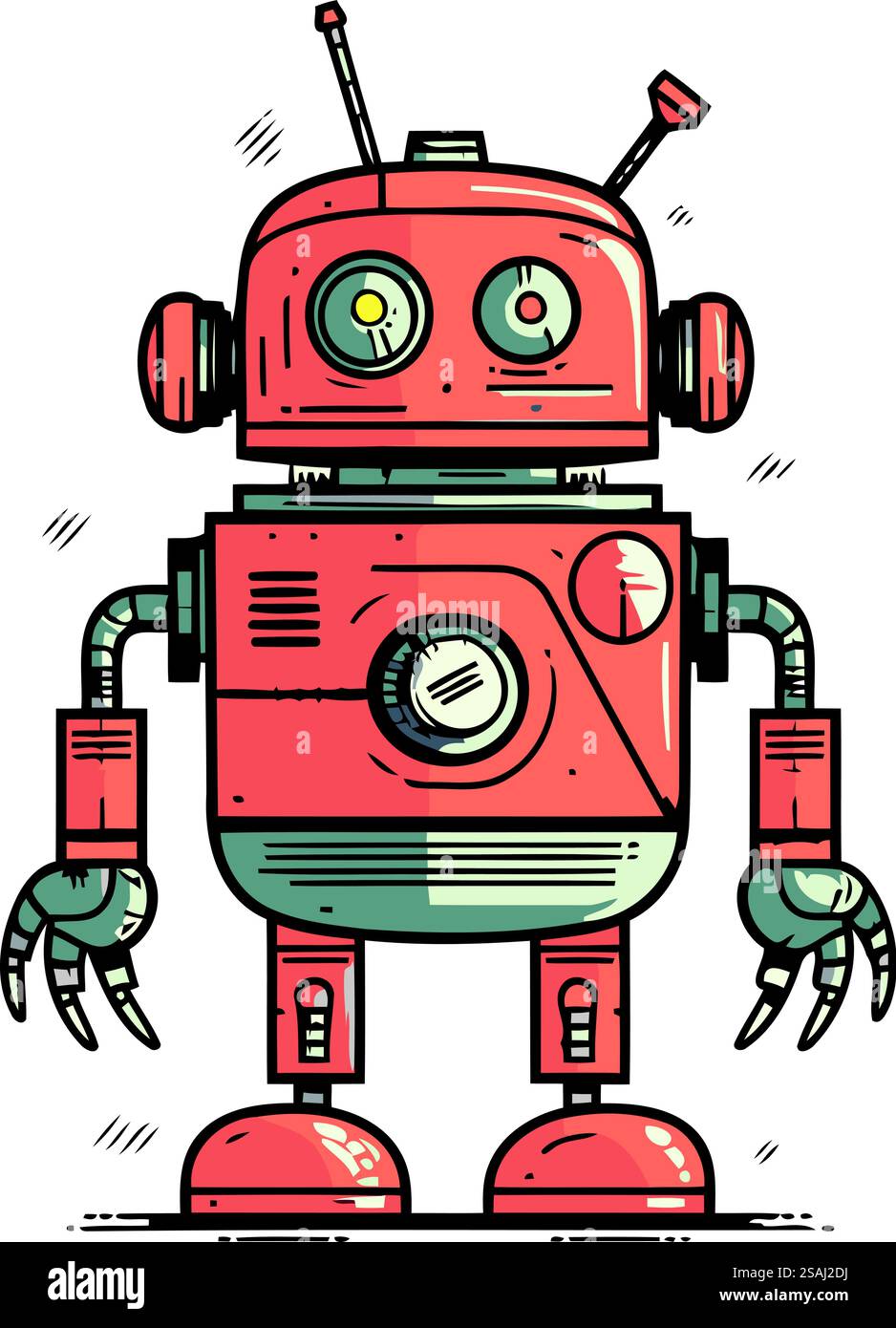 Cute robot. Hand drawn vector illustration in cartoon comic style Stock ...