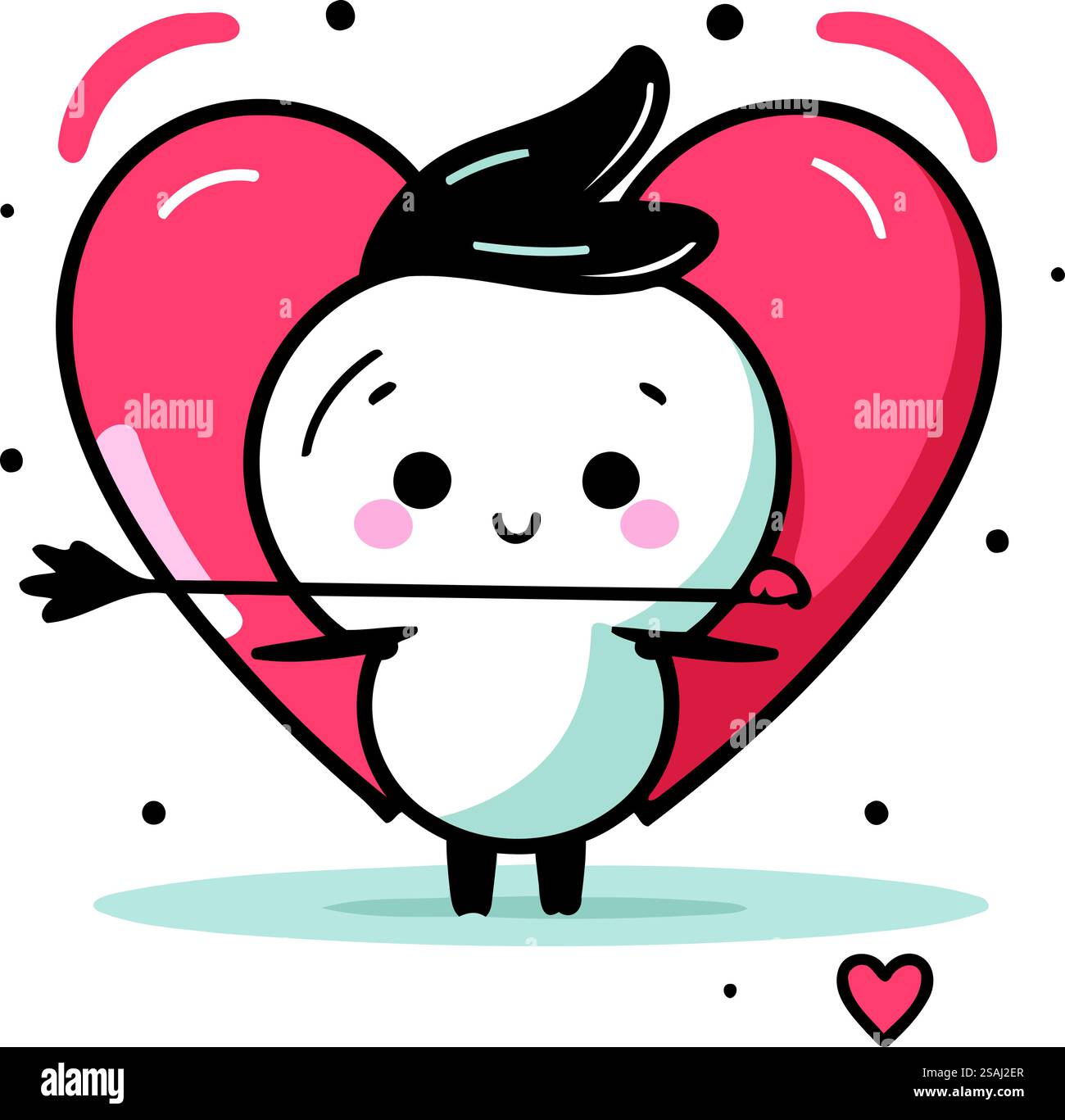 Cute cartoon valentine heart character with wings and bow. Vector ...
