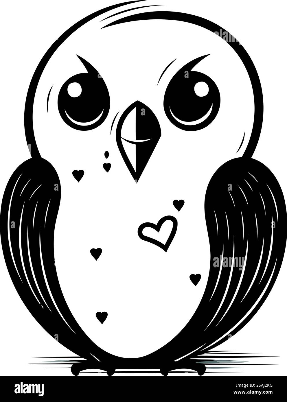 Owl in love. black and white vector illustration isolated on white ...