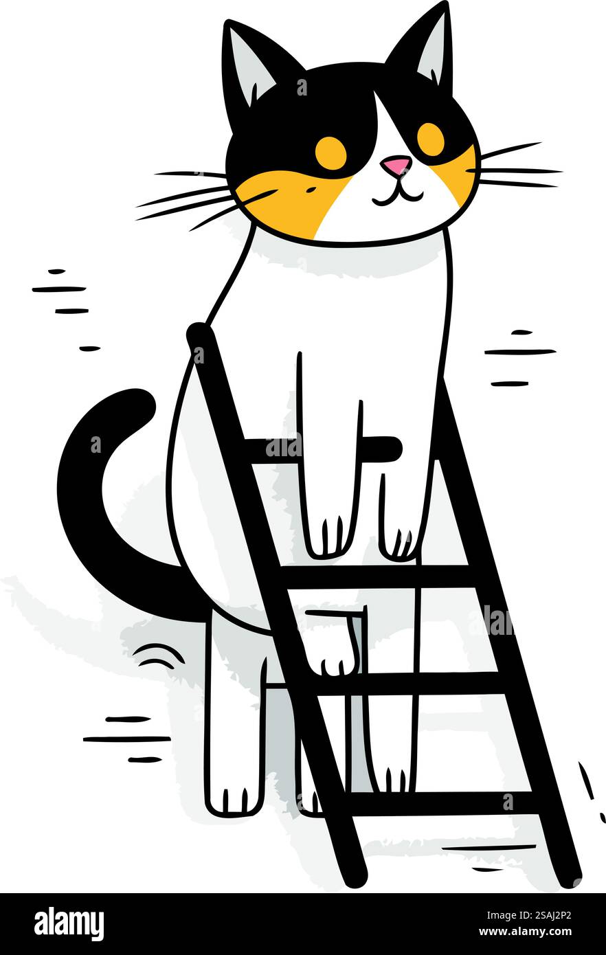 Cute cat sitting on the stepladder. Vector illustration Stock Vector ...