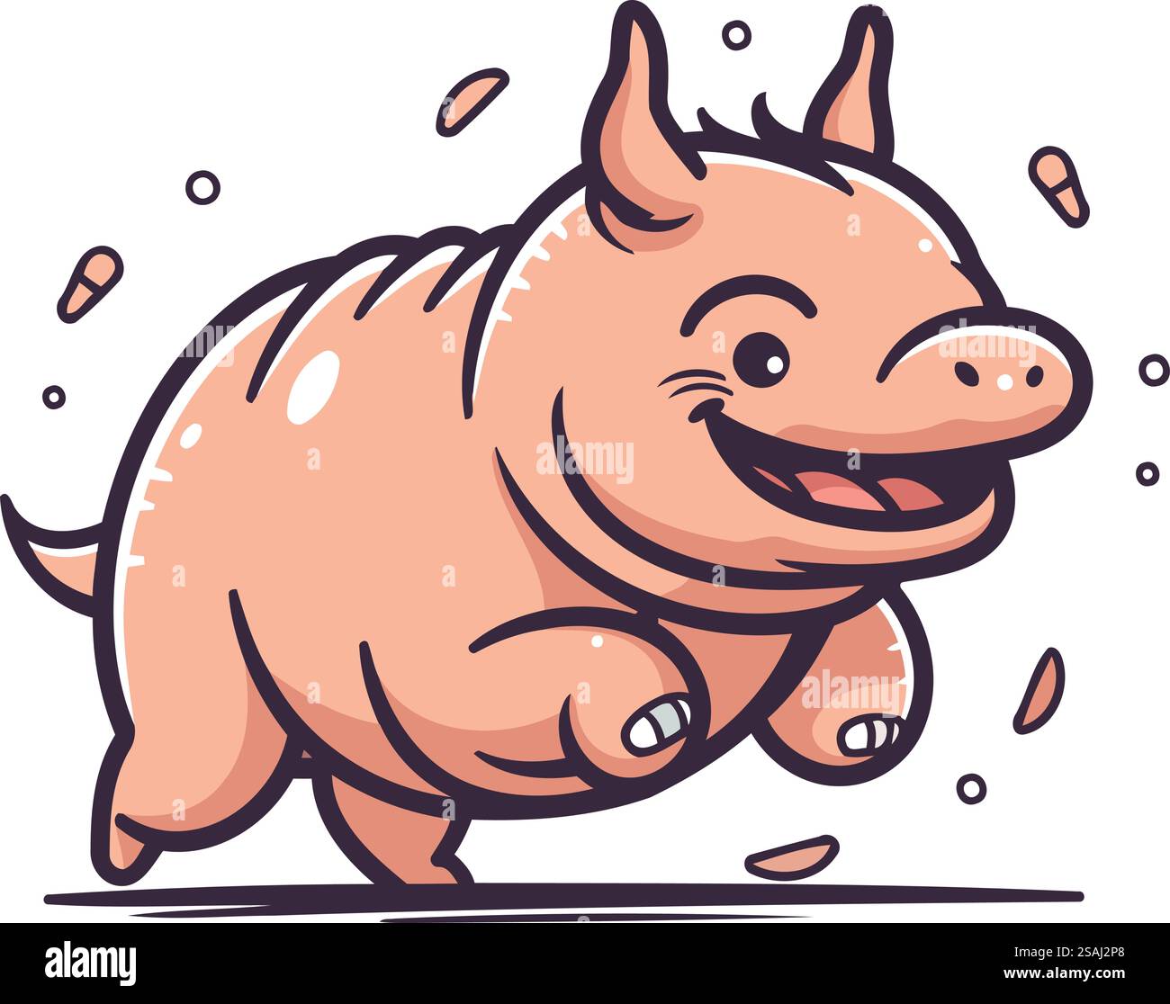 Vector illustration of a cute cartoon pig running on a white background ...