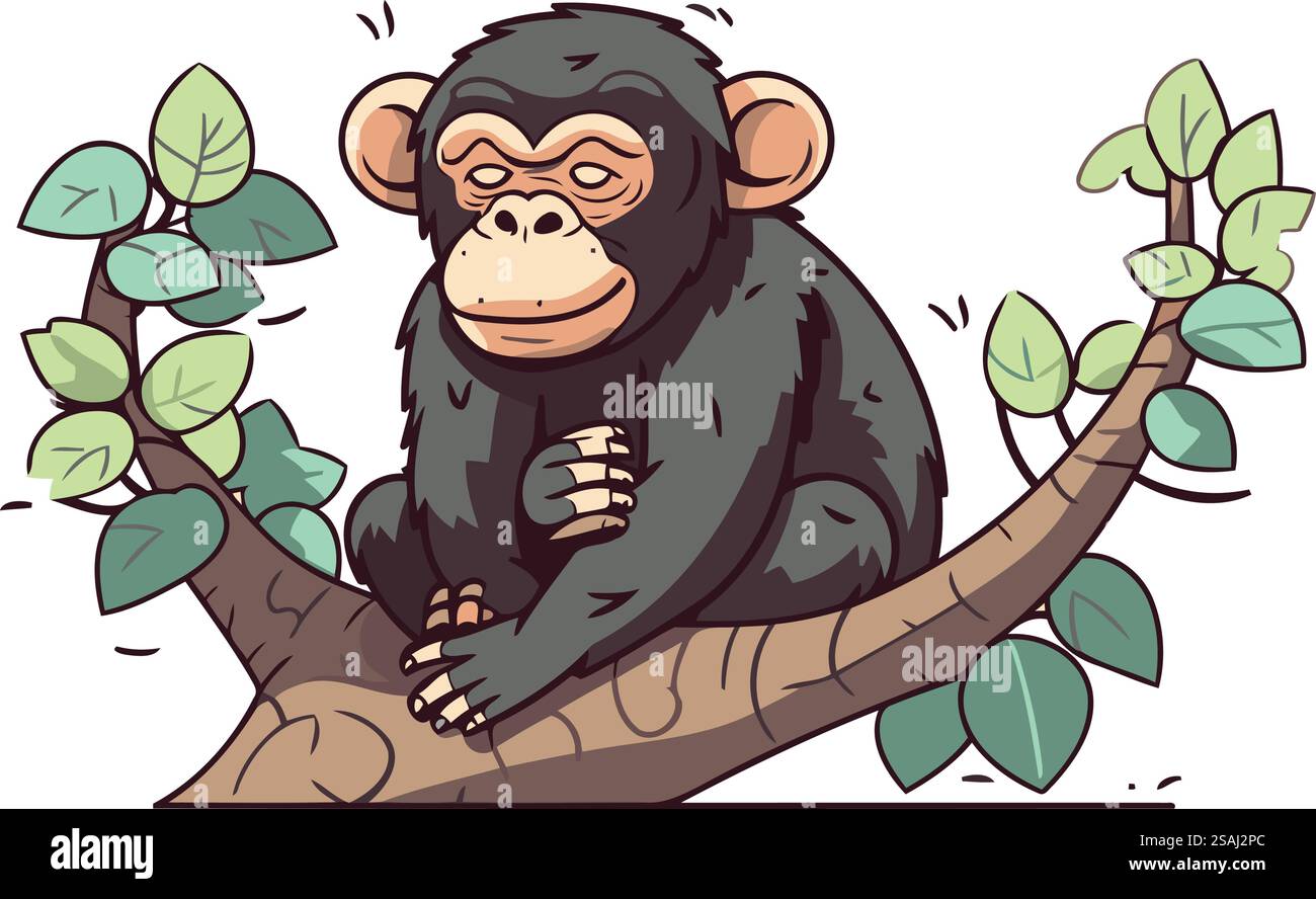 Chimpanzee sitting on a tree branch. Vector illustration Stock Vector ...