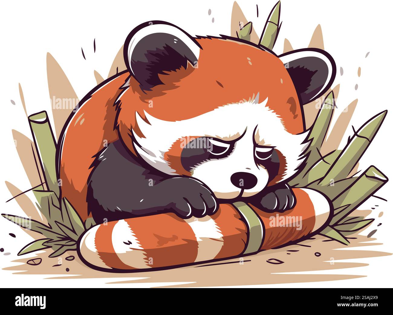 Cute red panda sleeping on the beach. Vector illustration Stock Vector ...