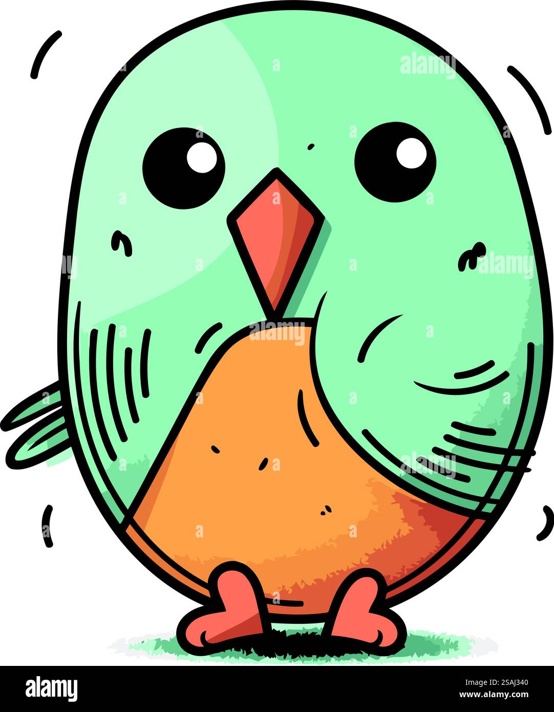 Cute cartoon green bird. Vector illustration isolated on white ...