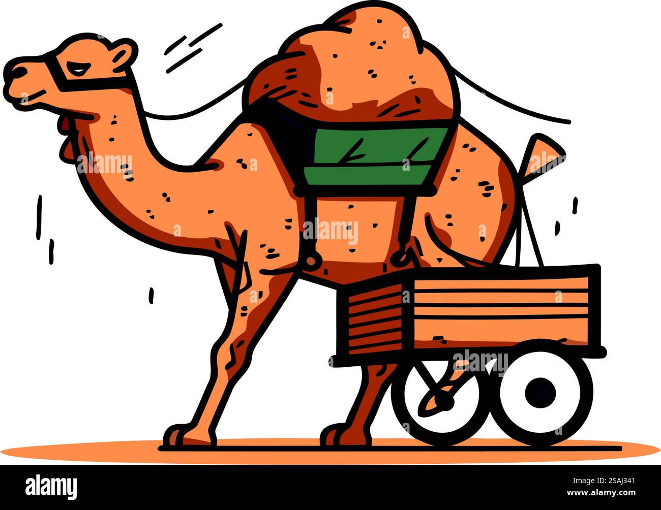 Camel with a cart on wheels. Vector illustration in cartoon style Stock ...