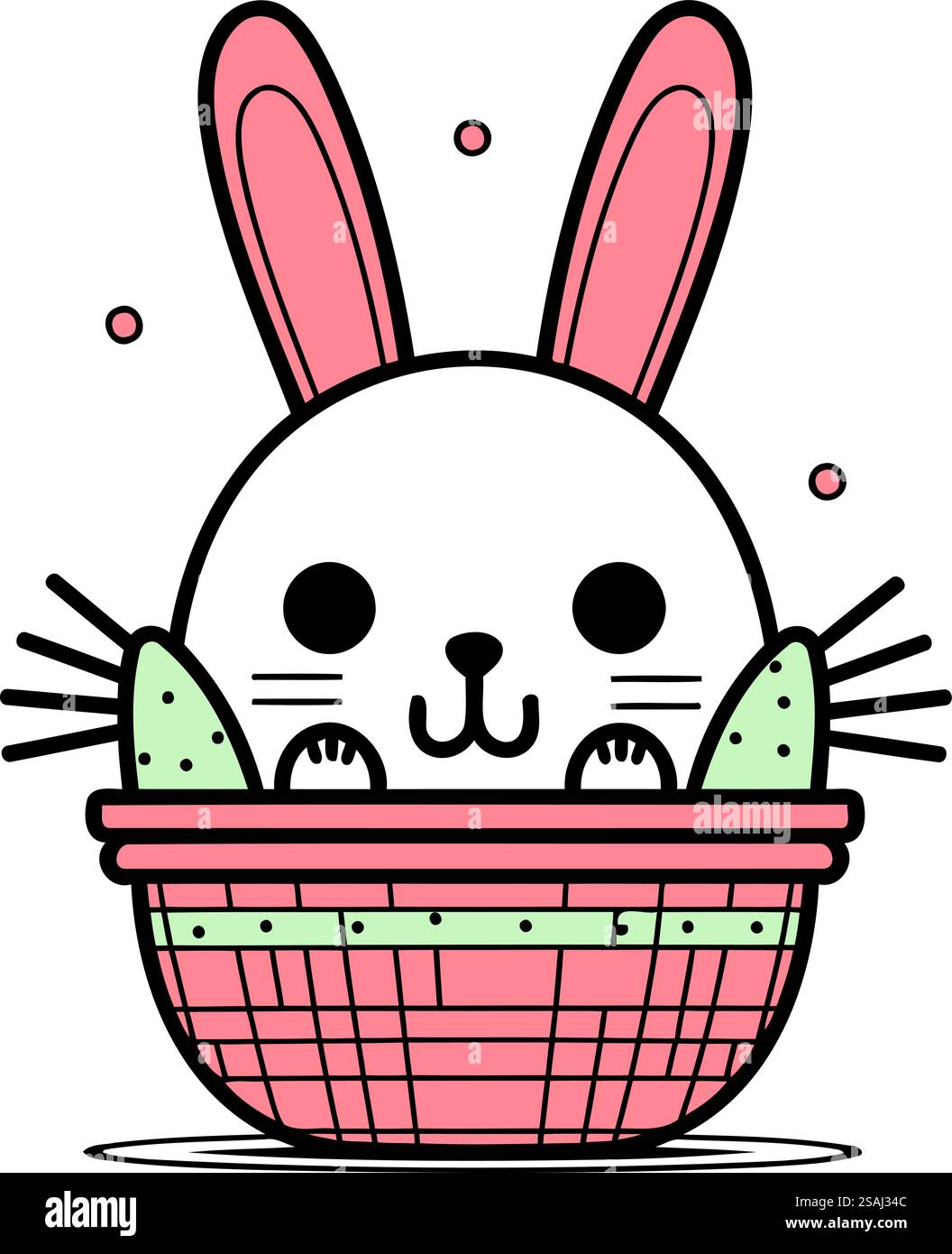 Cute rabbit in a basket. Vector illustration in flat style Stock Vector ...