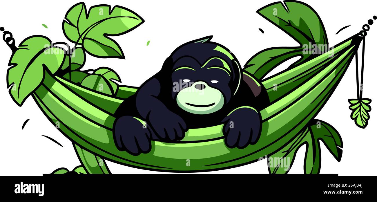 Cute monkey in hammock. Vector illustration isolated on white ...