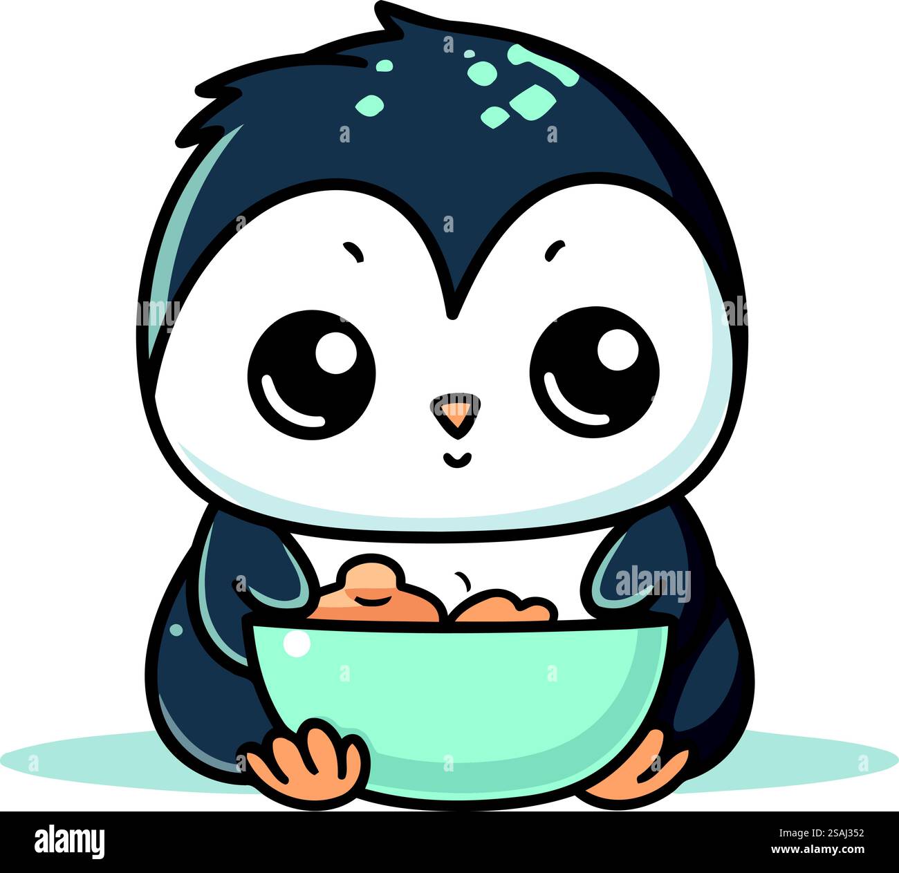 Cute penguin holding a bowl of food. Vector illustration Stock Vector ...