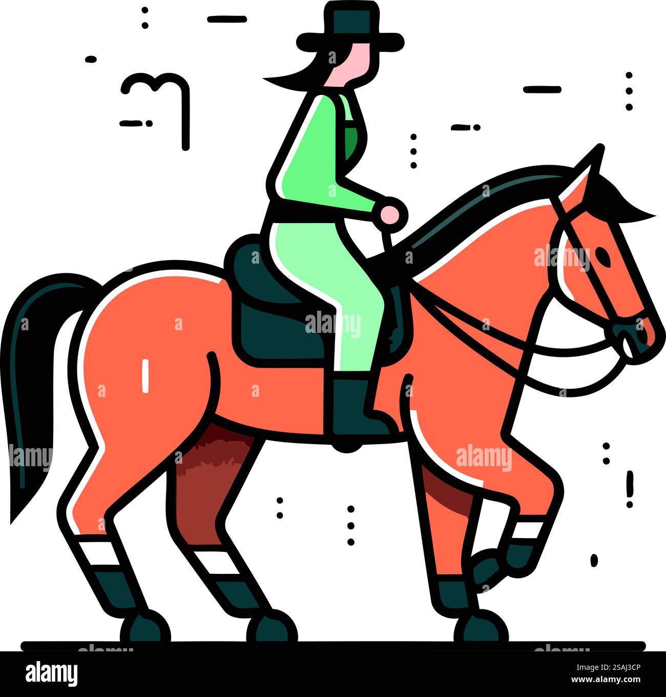 Cowboy riding a horse. Vector illustration in thin line style Stock ...