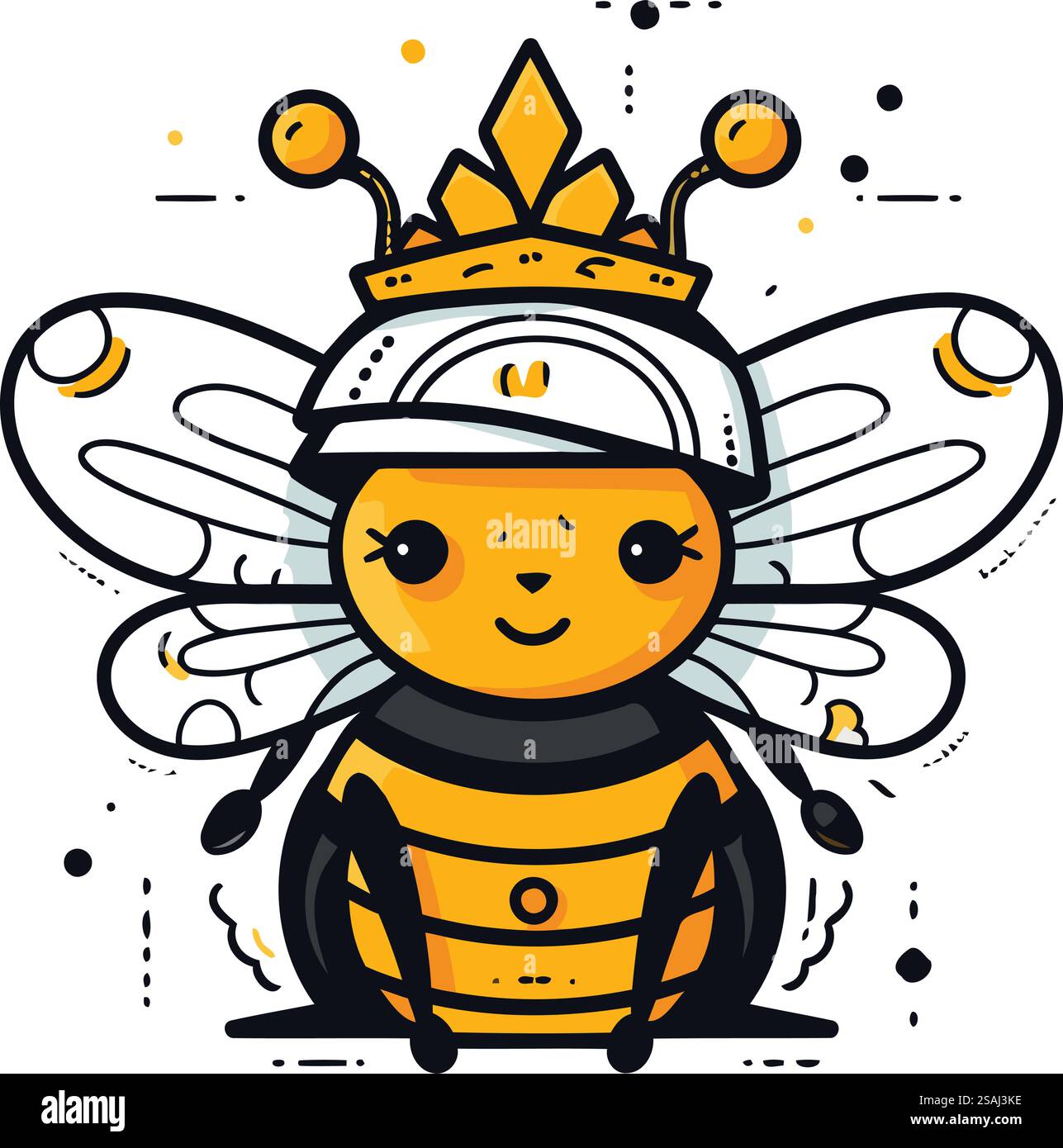 Cute cartoon bee with crown. Vector illustration isolated on white ...