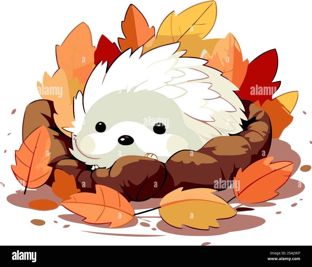 Cute hedgehog sitting in the autumn leaves. Vector illustration Stock ...