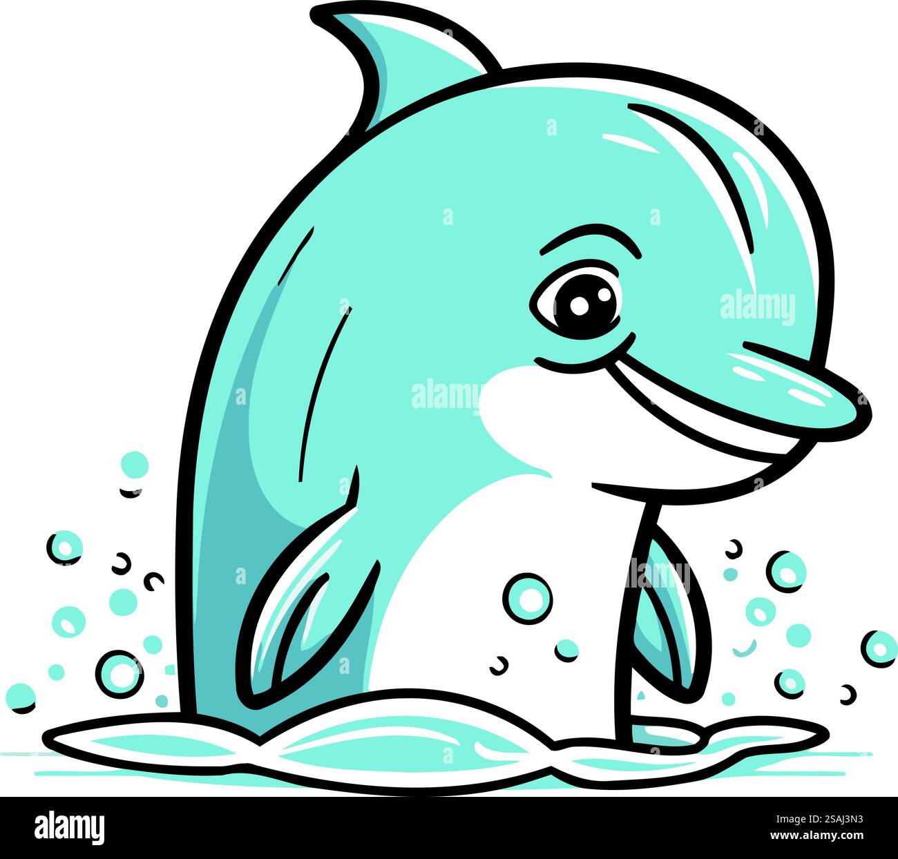 Cartoon dolphin. Vector illustration of a cute cartoon dolphin swimming ...