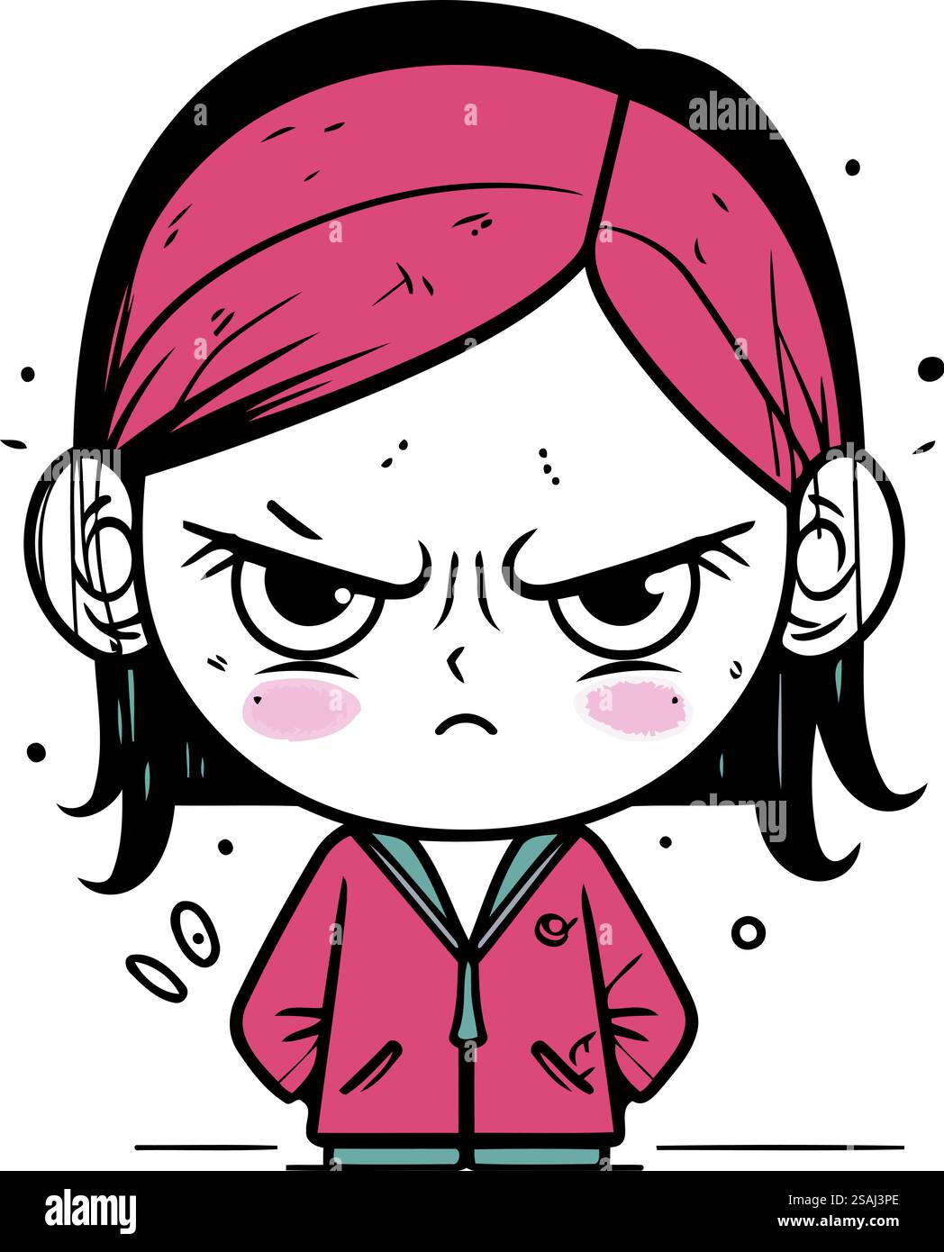 Angry cartoon girl with facial expression. Vector illustration of angry ...
