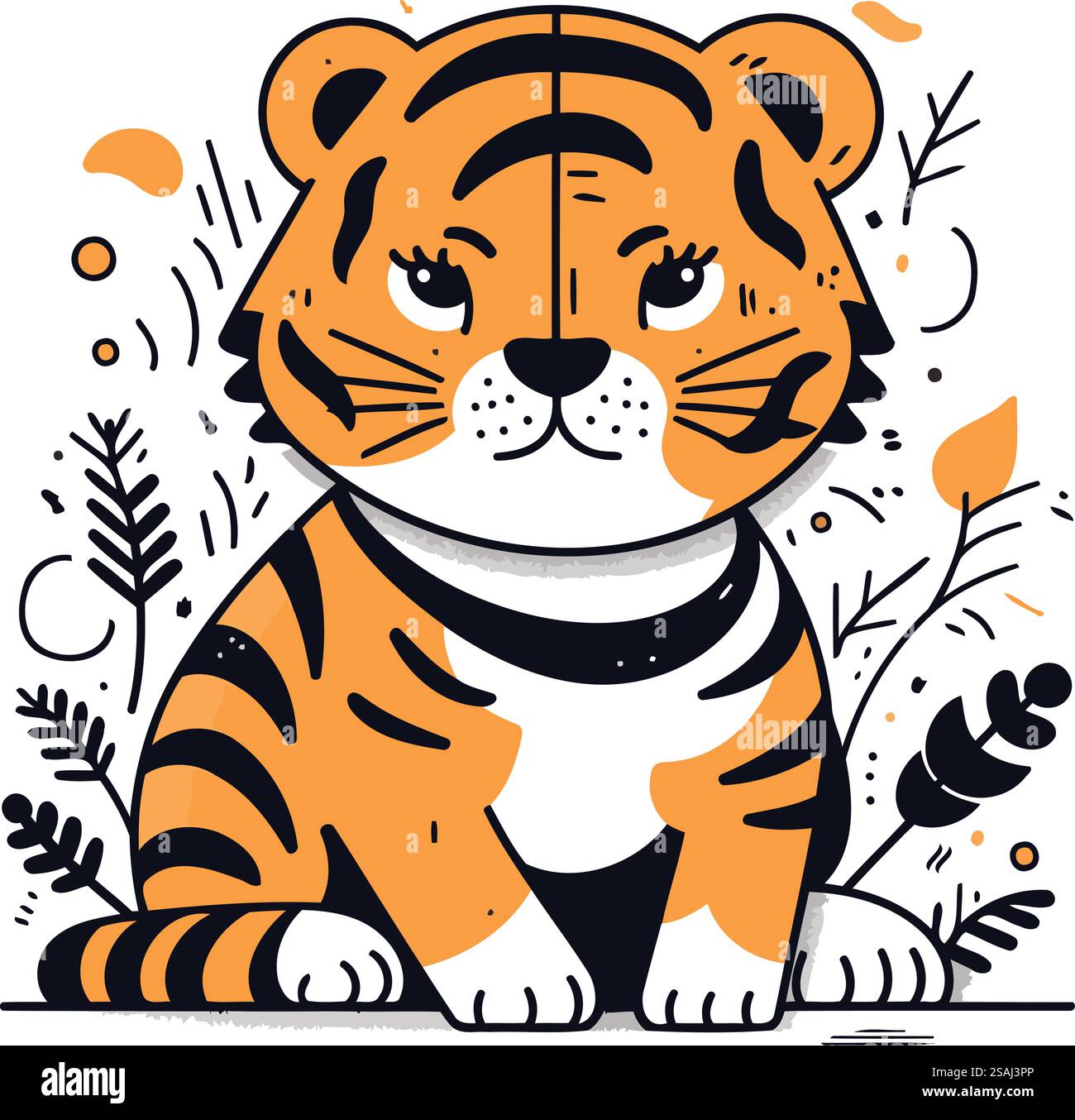 Cute cartoon tiger. Vector illustration in doodle style Stock Vector ...