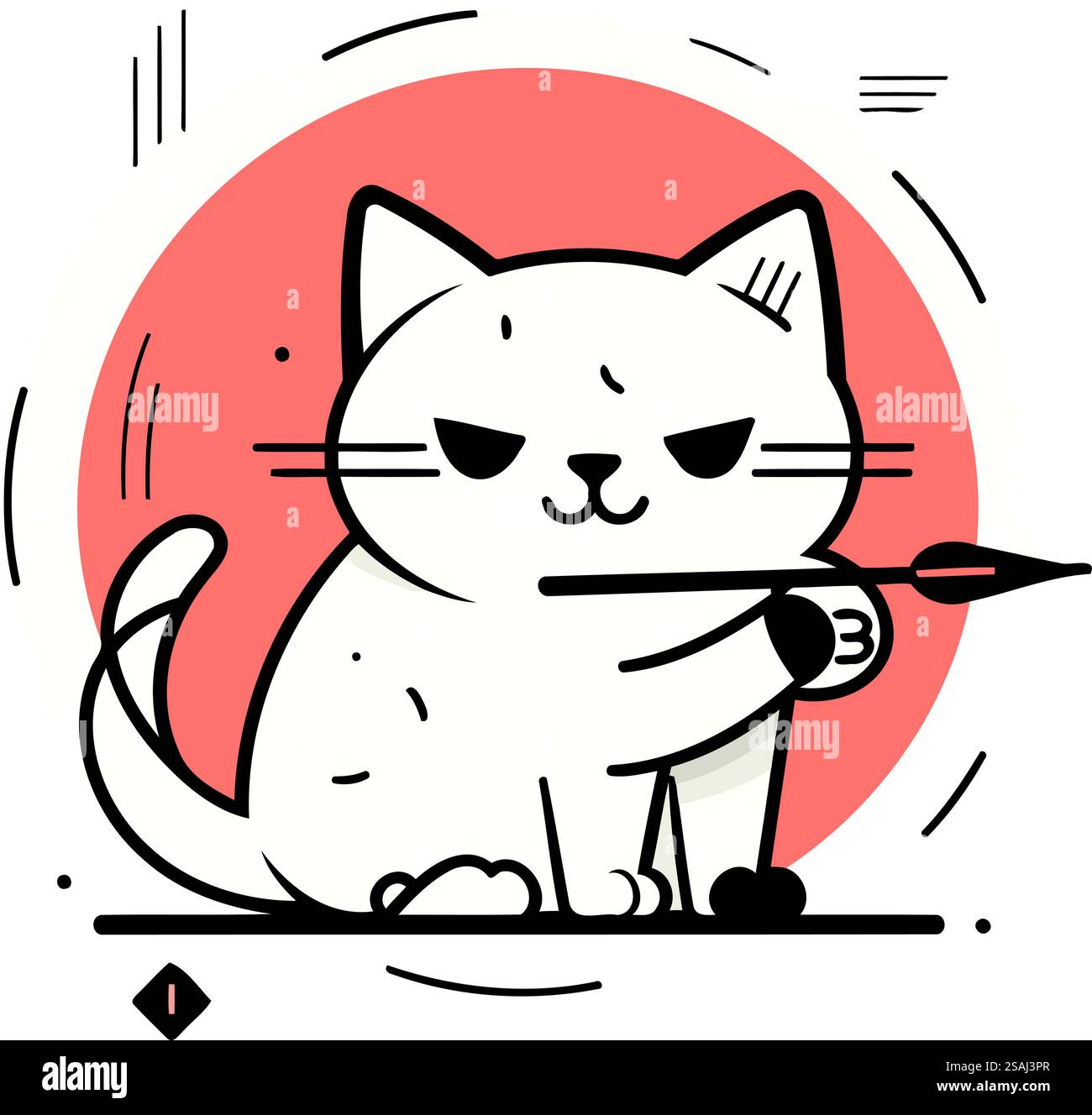 Cute cartoon cat with an arrow in his mouth. Vector illustration Stock ...