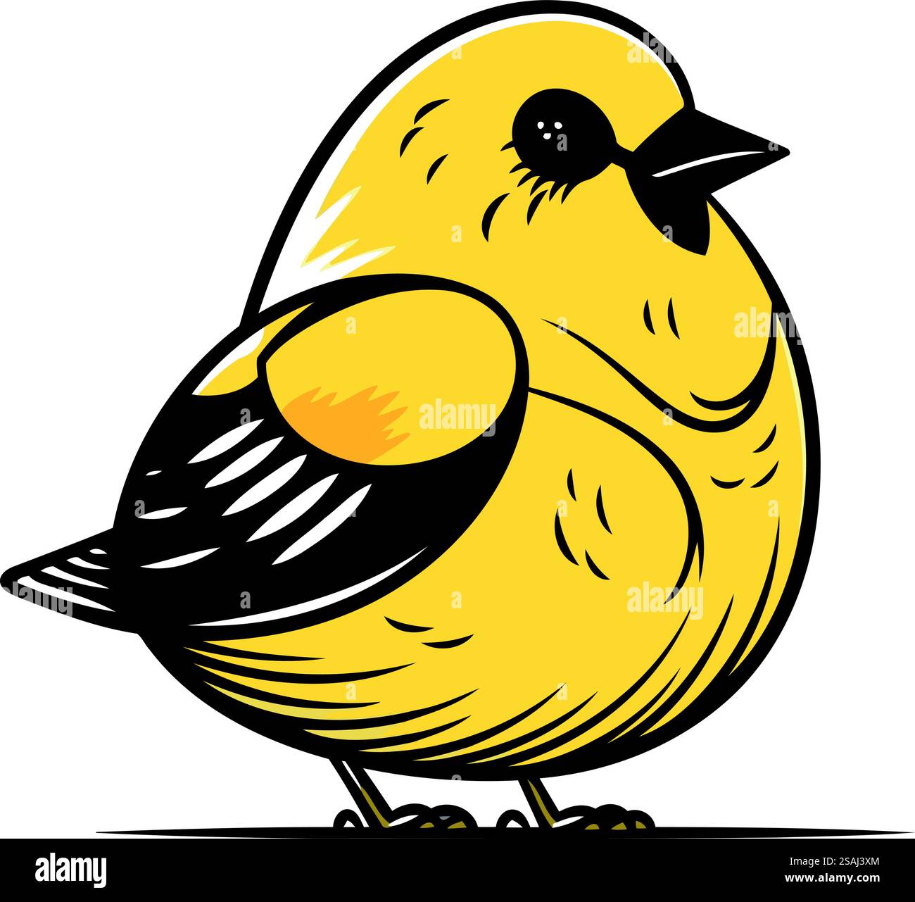 Vector hand drawn illustration of yellow bird. Isolated on white ...