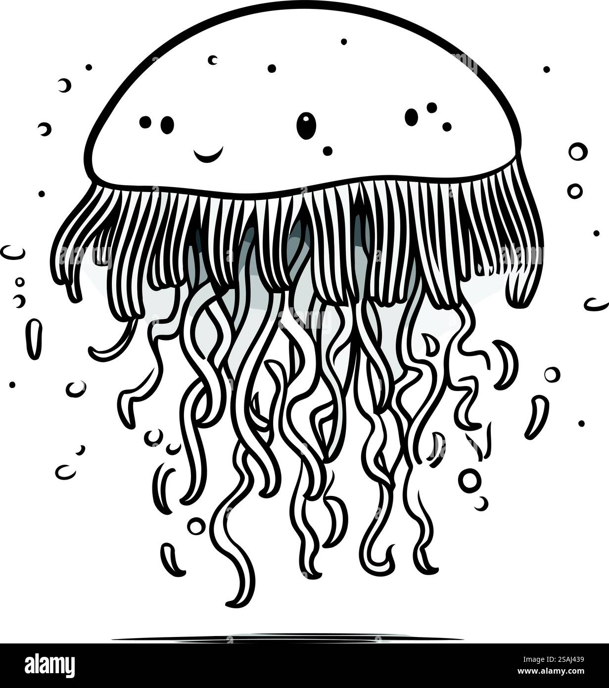 Cute jellyfish underwater cartoon Black and White Stock Photos & Images ...
