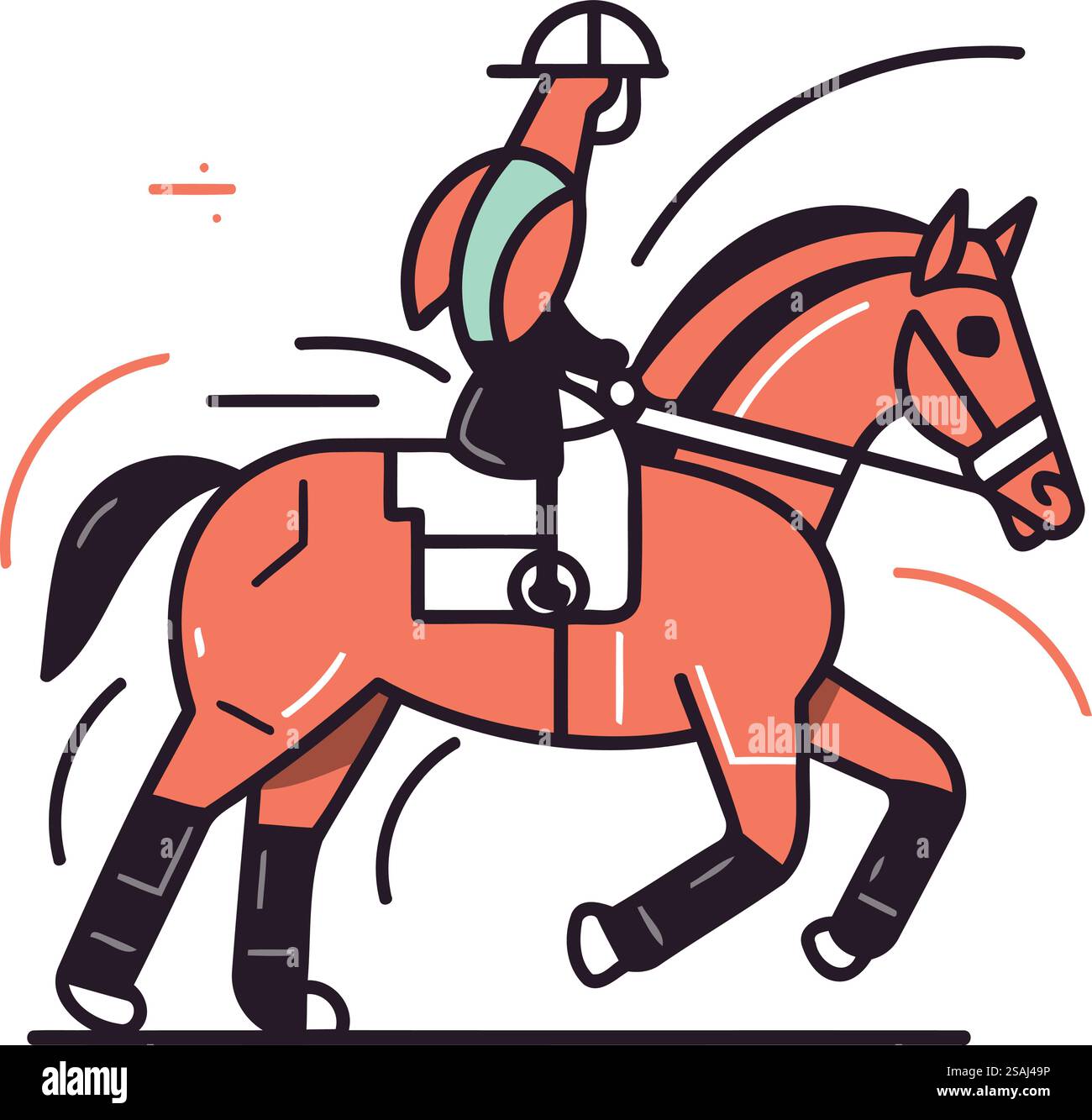 Horse riding. Equestrian sport. Vector illustration in thin line style ...