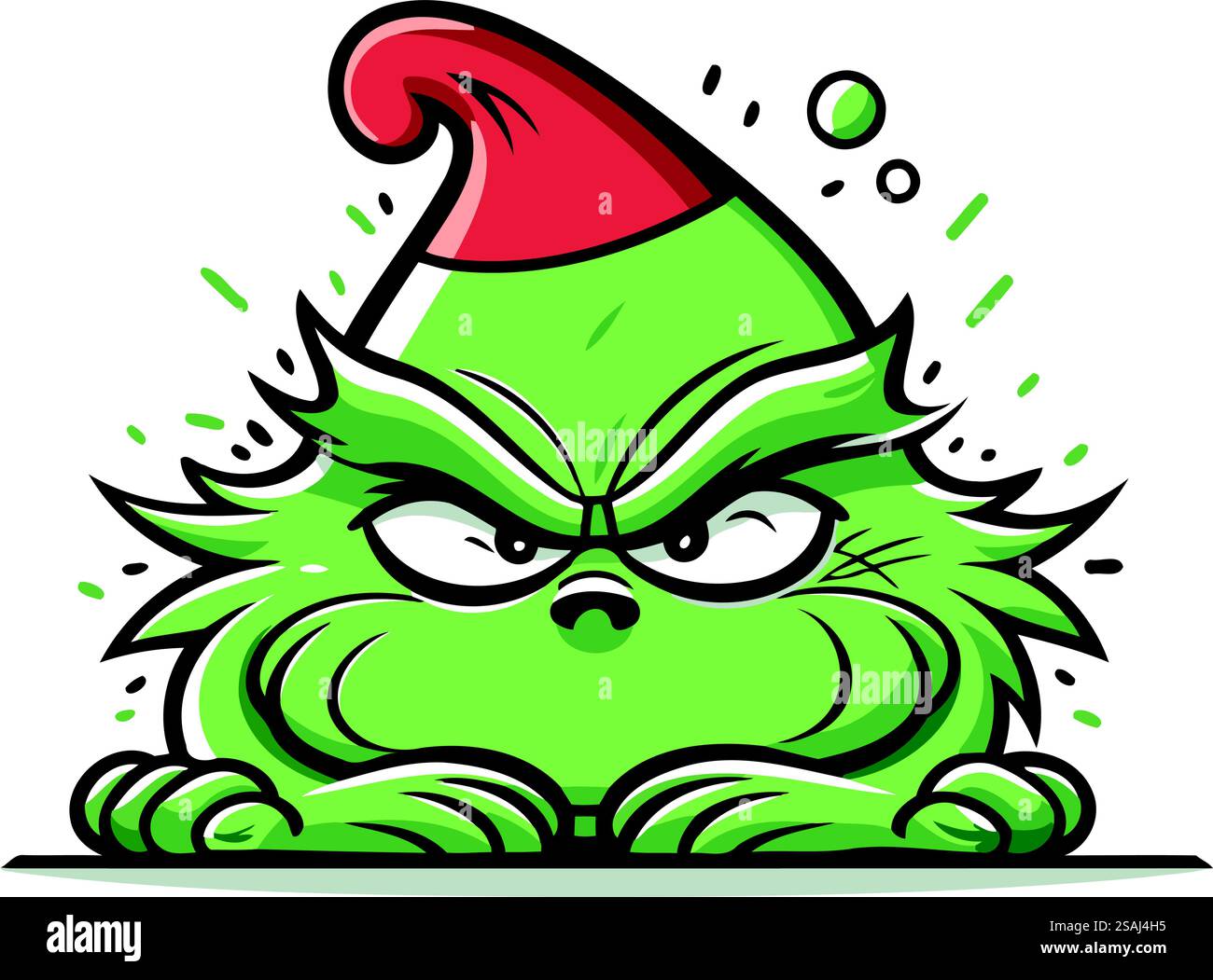 Cartoon green monster with red santa hat. Vector illustration Stock ...