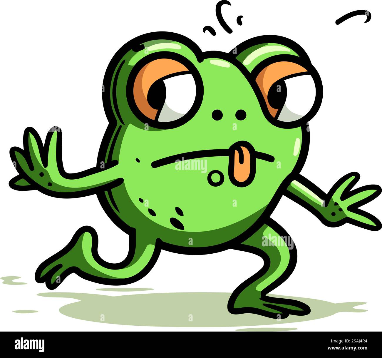Funny cartoon frog running. Vector illustration isolated on white ...