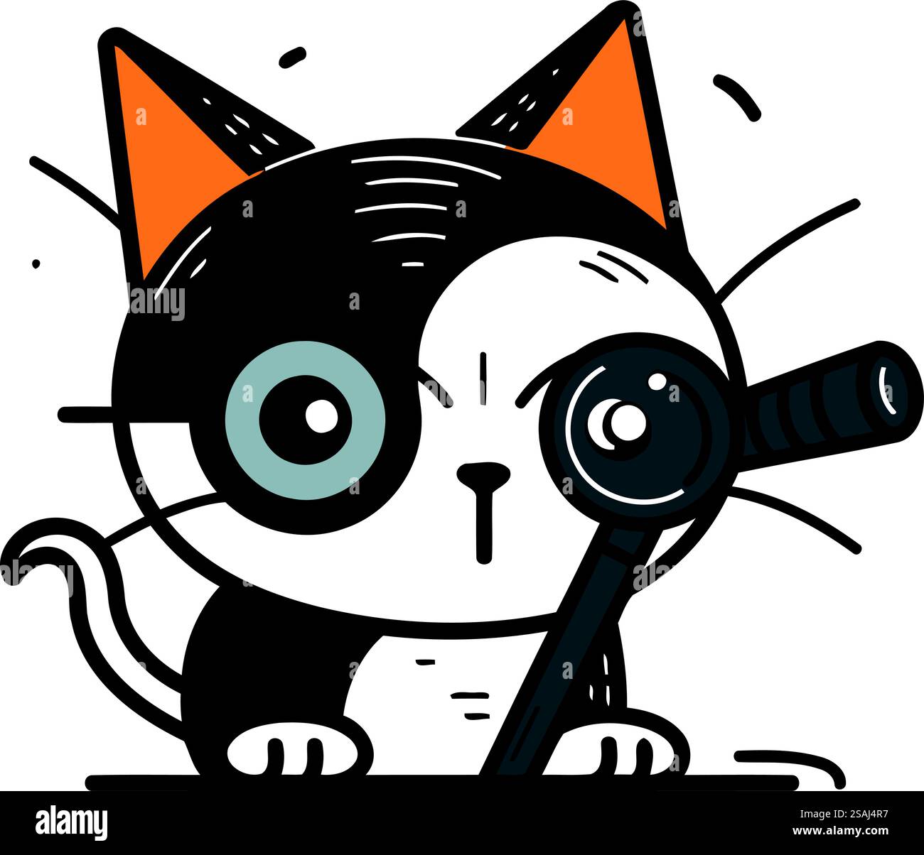 Cute cartoon cat with a magnifying glass. Vector illustration Stock ...