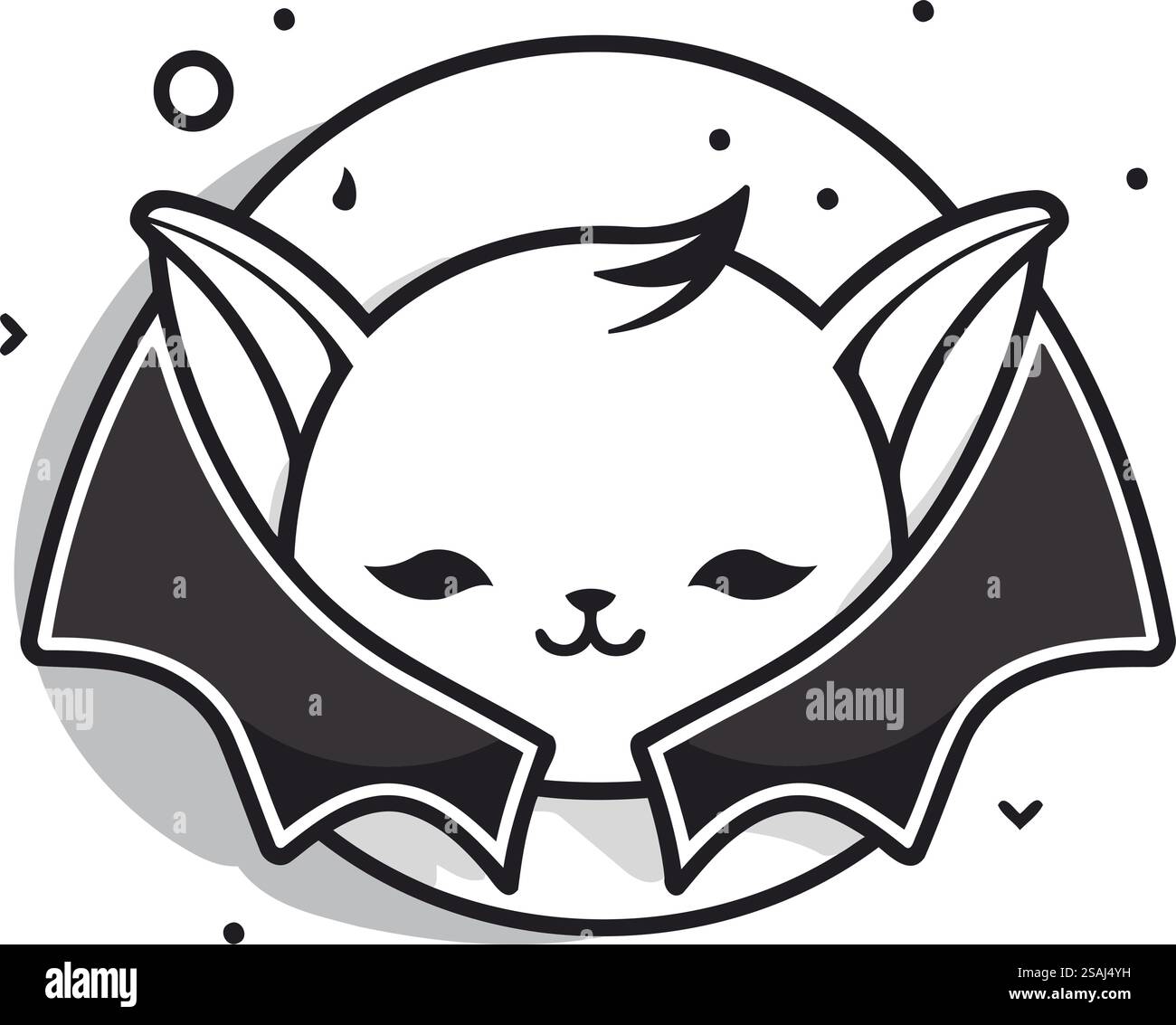 Cute cat with bat wings. Vector illustration in linear style Stock ...