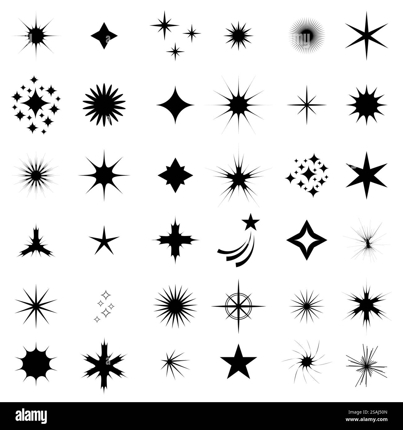 Set of retro magic stars isolated on white background. Futuristic ...