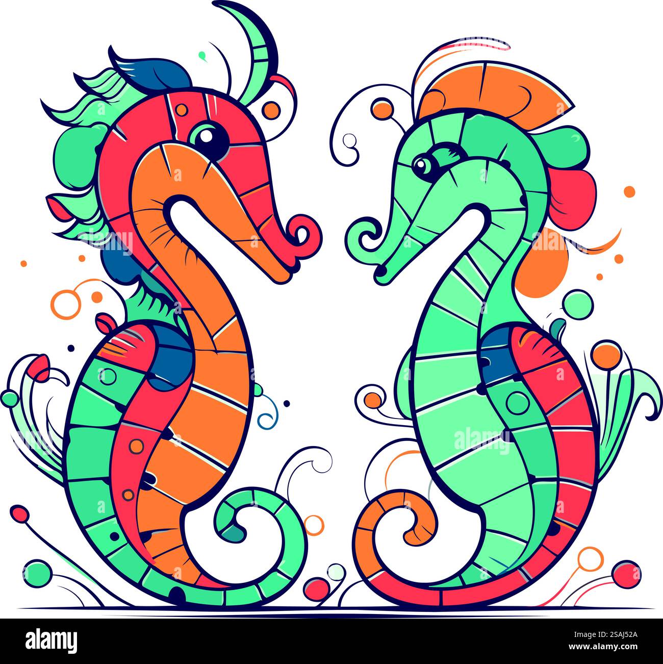 Two seahorses in a doodle style. Vector illustration Stock Vector Image ...