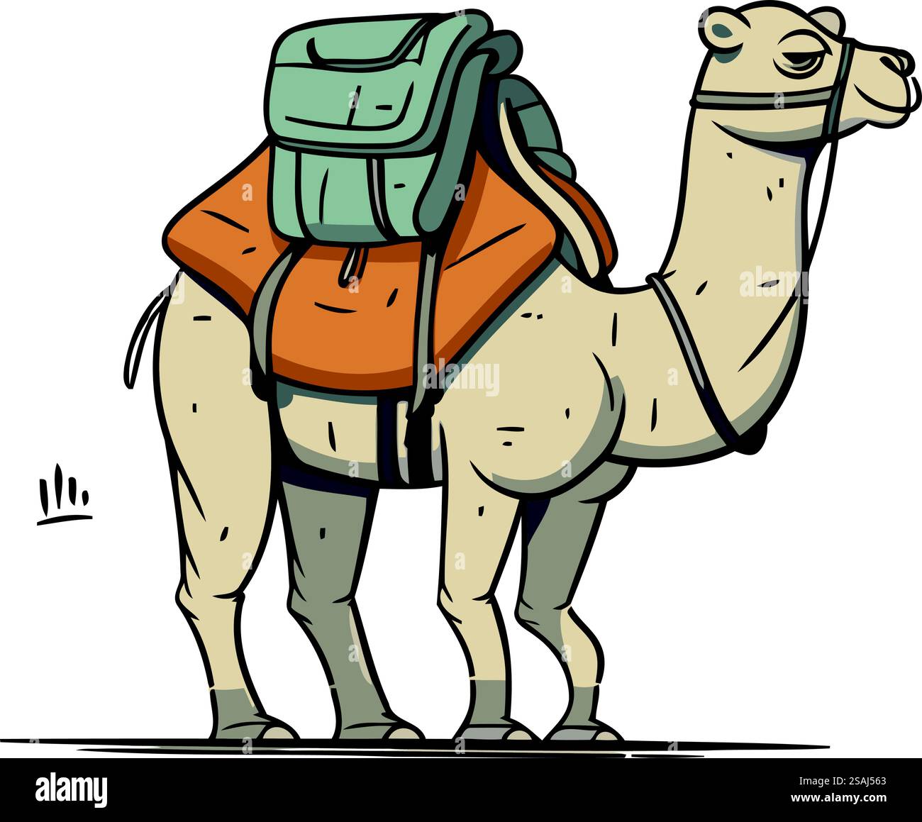 Illustration of a camel with a backpack on a white background Stock ...