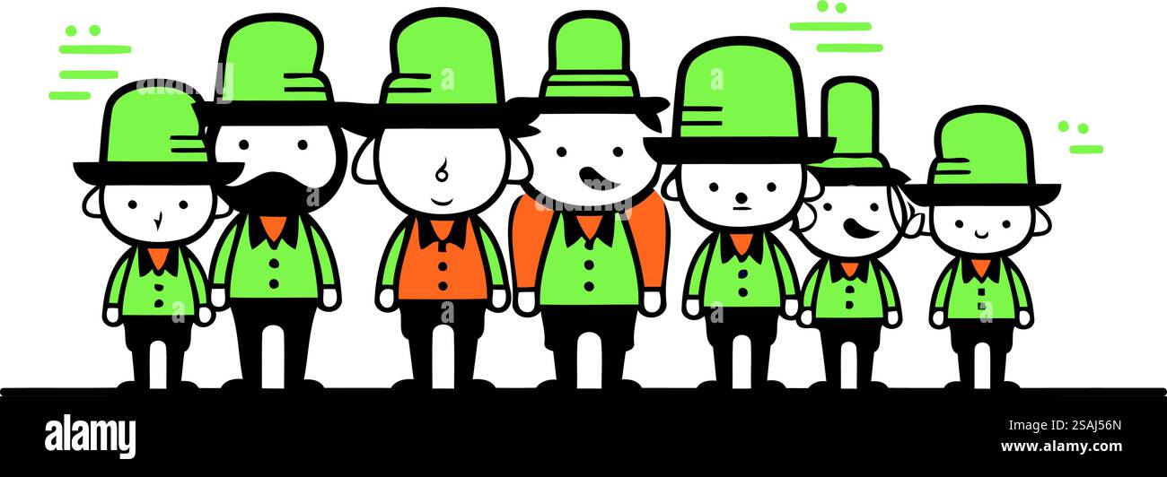 Illustration of a group of leprechauns standing together Stock Vector ...