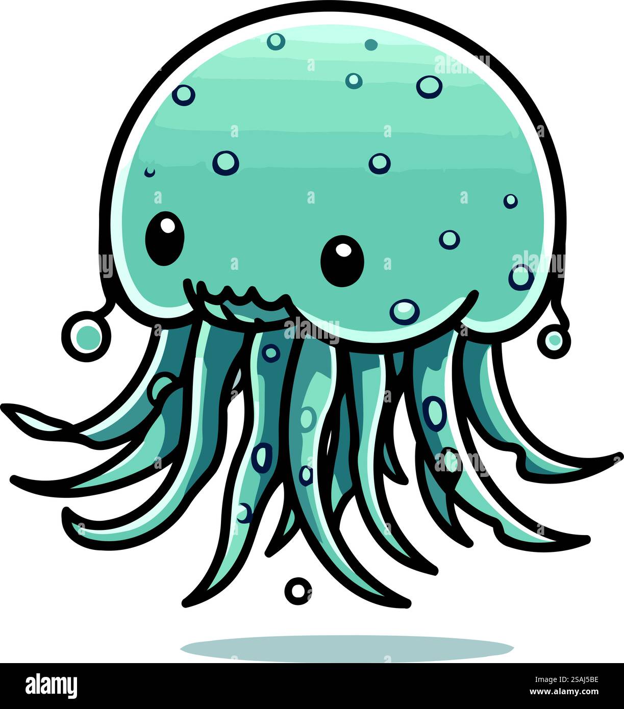 Cute cartoon jellyfish character. Vector illustration on white ...
