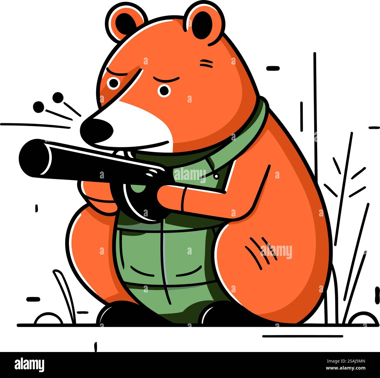 Cartoon bear with a gun. Vector illustration in a flat style Stock ...