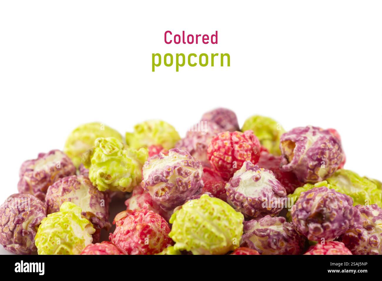 Colorful popcorn on white background close up Stock Photo - Alamy