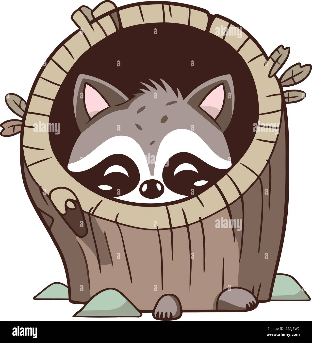 Raccoon in the hole. Cute cartoon raccoon Stock Vector Image & Art - Alamy