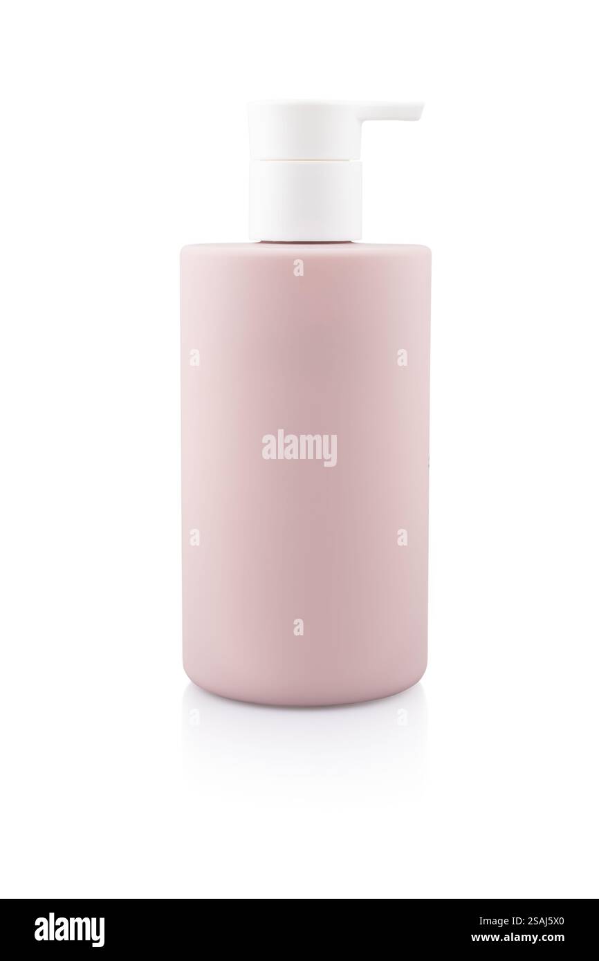 Pink dispenser bottle isolated on white background, cosmetic packaging ...