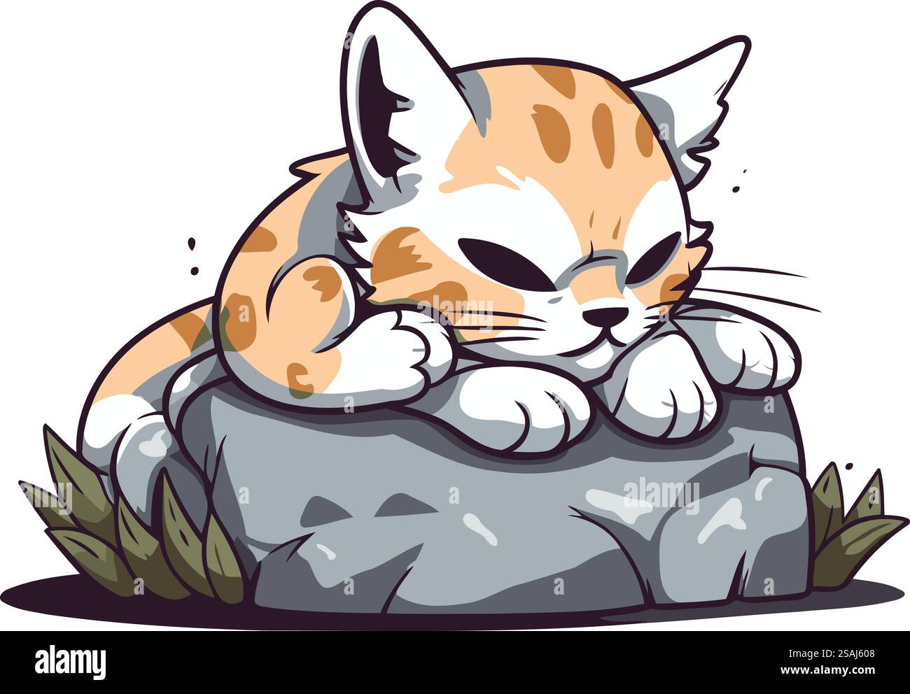 Illustration of a cat sleeping on a rock. Vector illustration Stock ...