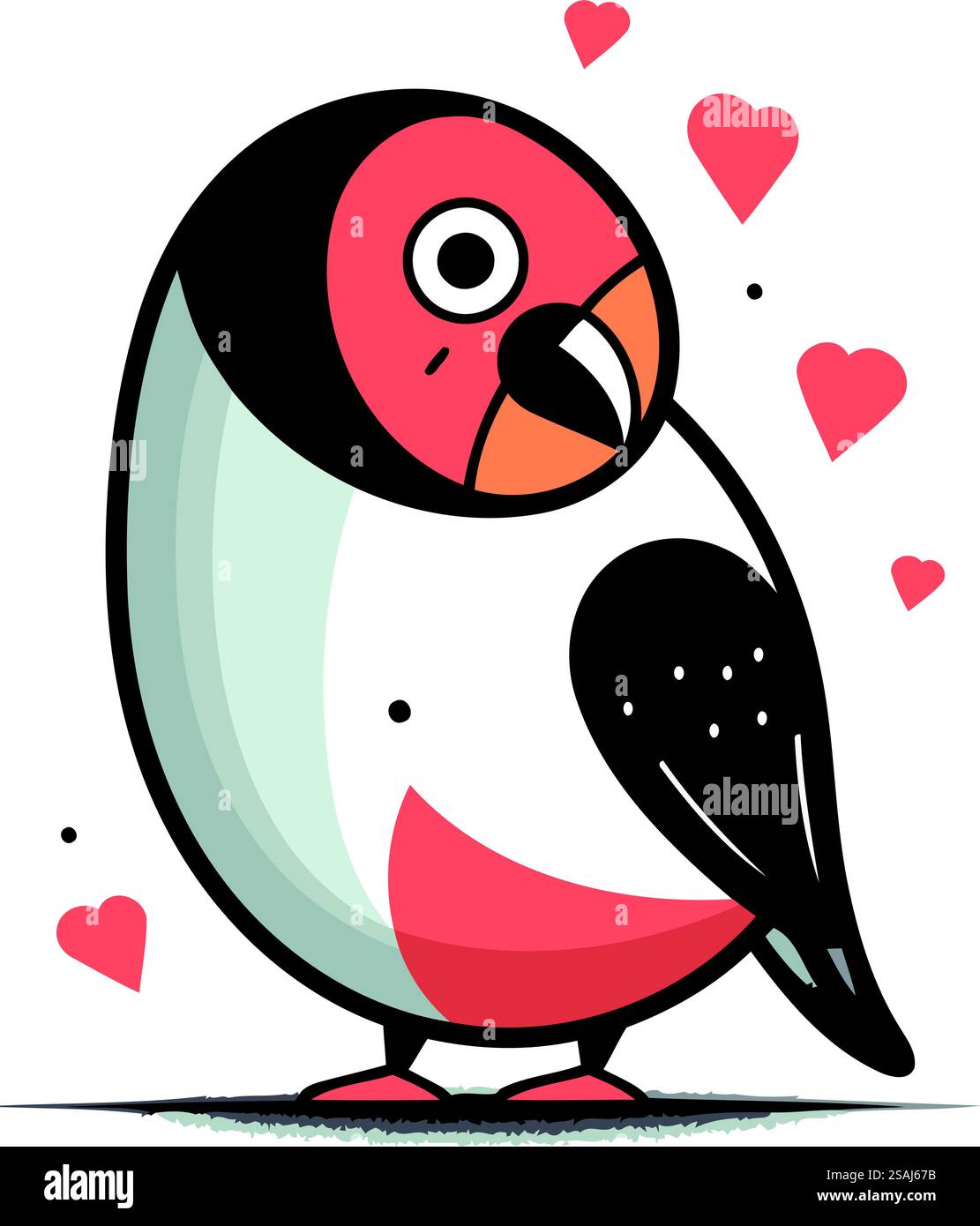 Cute cartoon parrot with hearts on white background. Vector ...