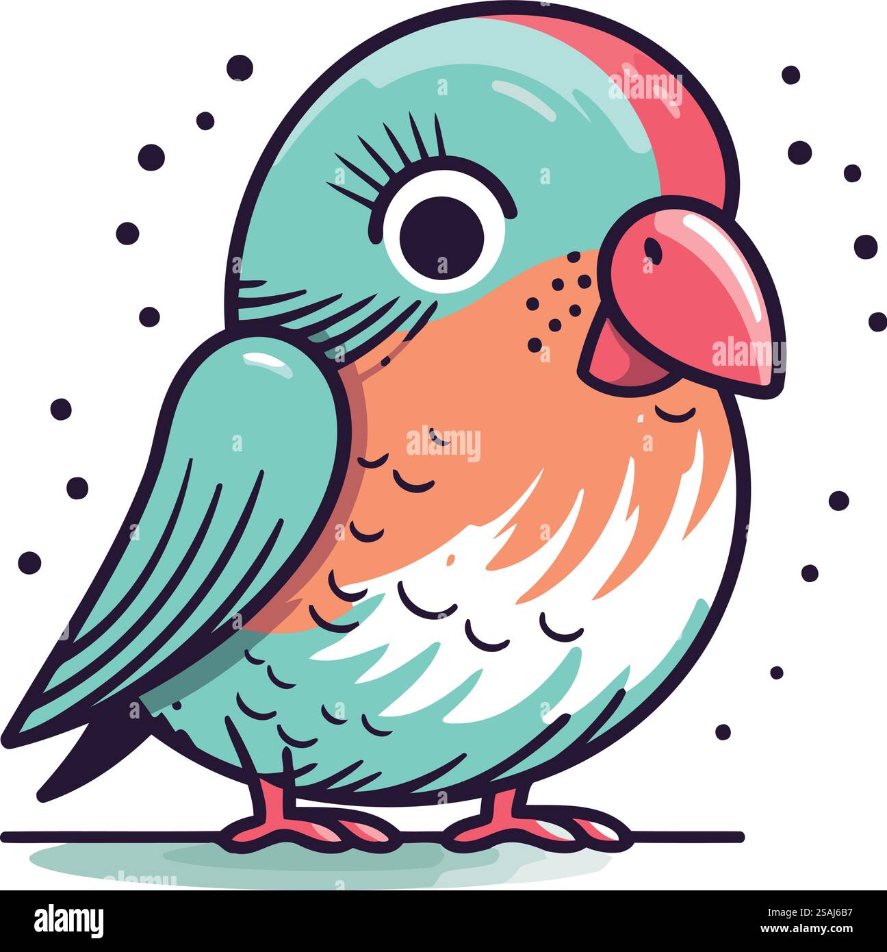 Cute little parrot cartoon vector illustration. Hand drawn colorful ...