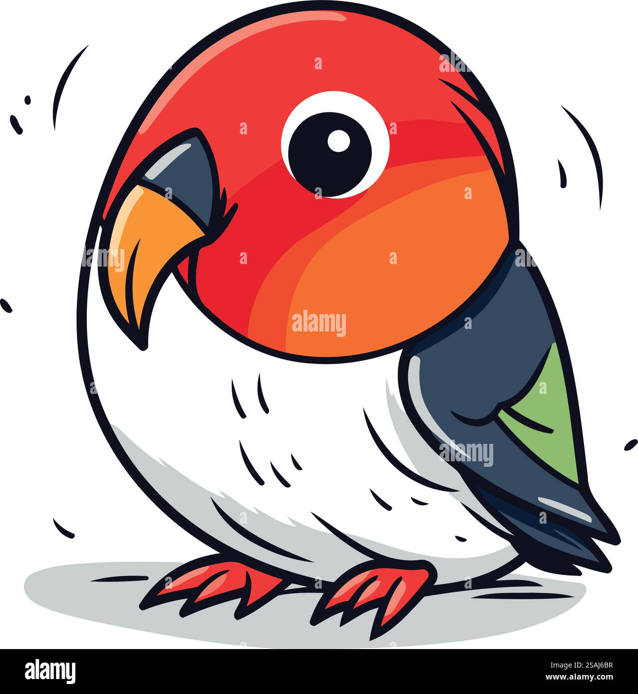 Vector illustration of cute cartoon black and red parrot bird on white ...