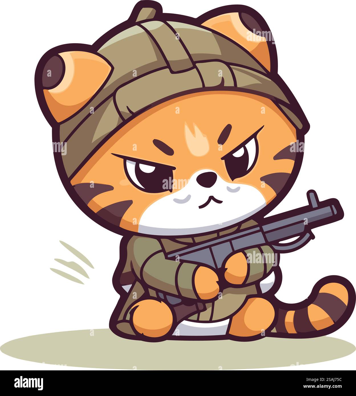 Cute cartoon tiger in a military uniform with a gun. Vector ...