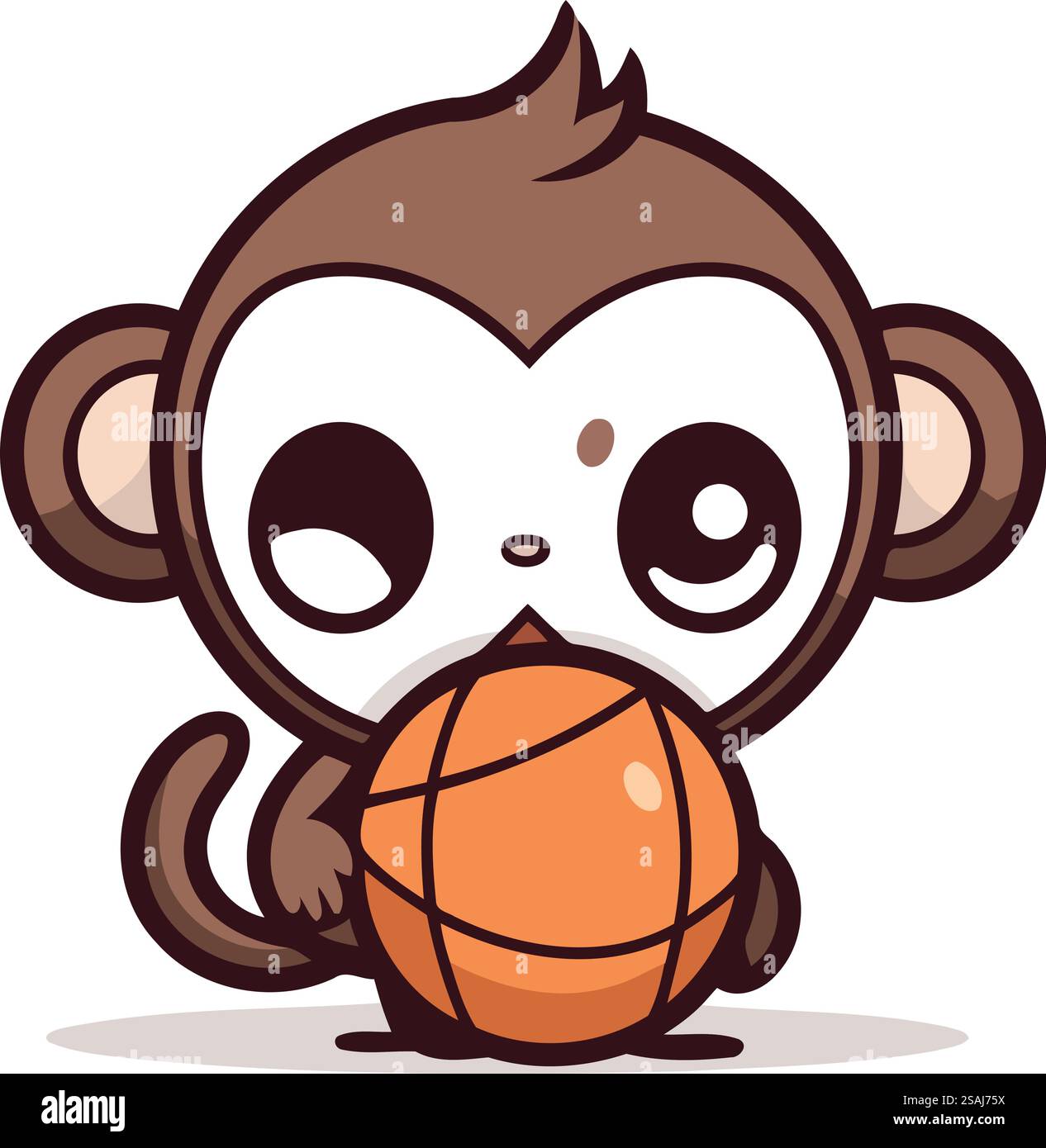 Cute Cartoon Monkey Playing Basketball Vector Illustration. Isolated On ...