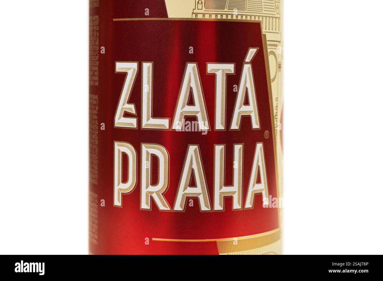 Dnipro, Ukraine - feb 21, 2024: Close up Logo Zlata praha Czech beer in ...