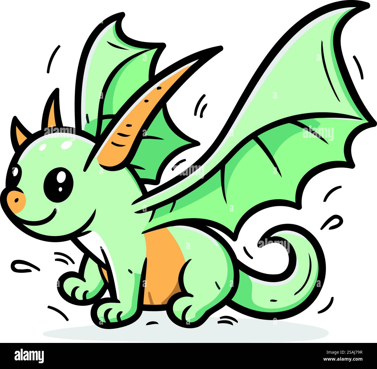 Funny cartoon dragon. Vector illustration of a cute fantasy dragon ...