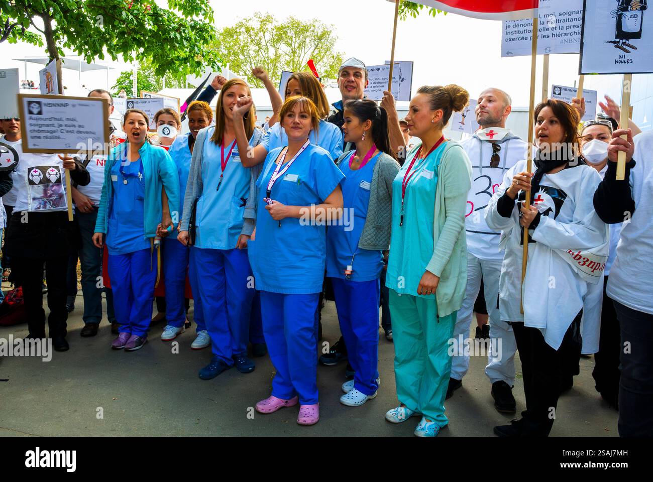 Paris, France, Crowd People, Women, Health Workers, Nurses ...